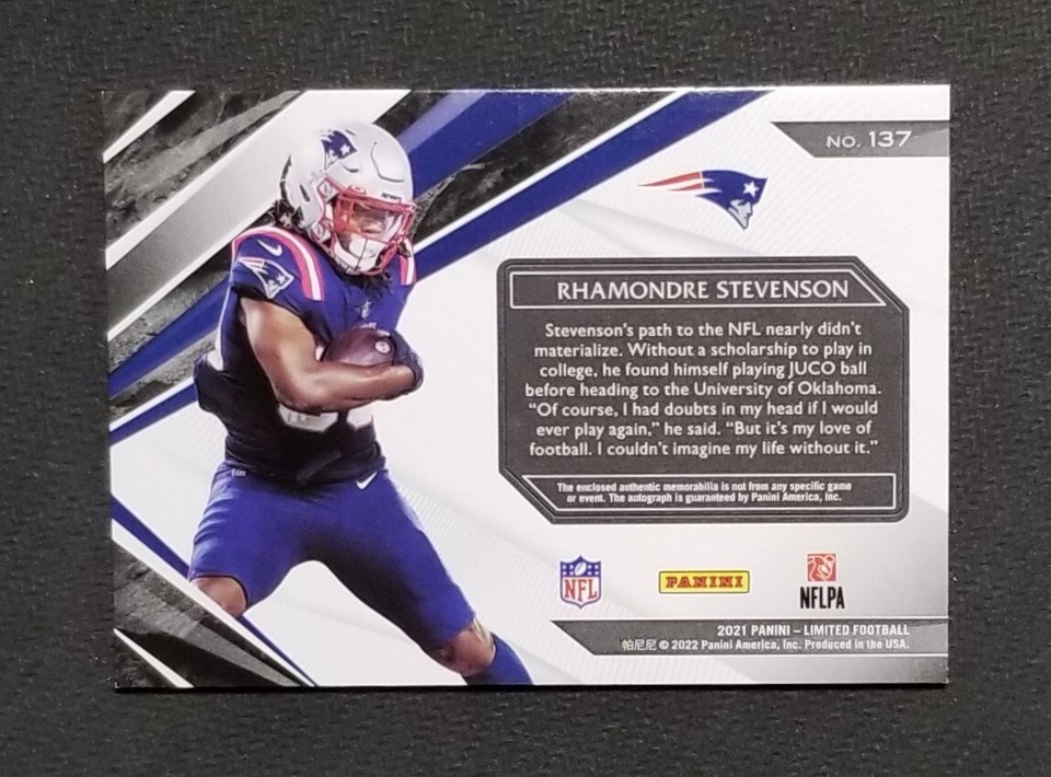 2021 LIMITED RHAMONDRE STEVENSON ROOKIE AUTO JERSEY RPA /299 PATRIOTS 📈 ...