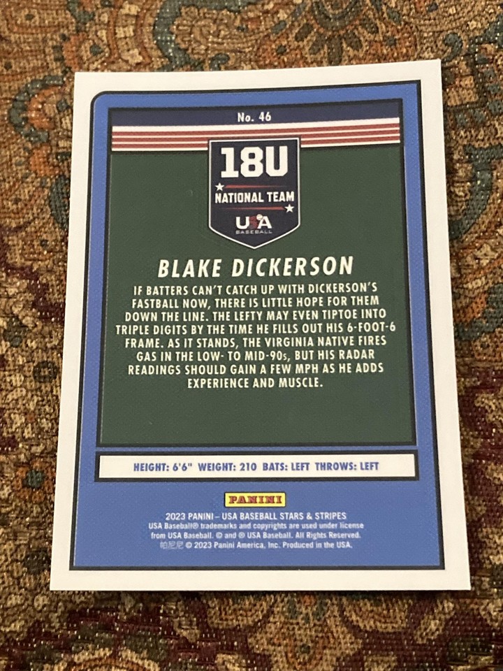 2023 Panini USA Baseball Stars & Stripes #46 Blake Dickerson Stripes | eBay