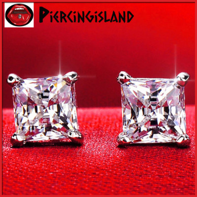 STERLING SILVER MENS LADIES KIDS SQUARE SIGNITY DIAMOND SOLID STUD ...
