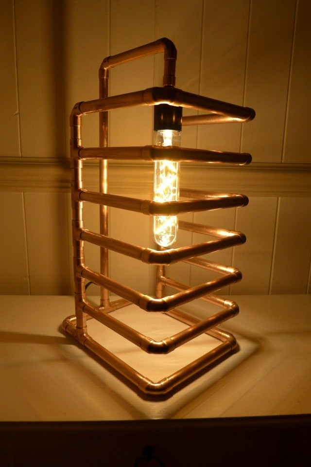 Copper table lamp design handmade home cottage barn farm pub loft art ...