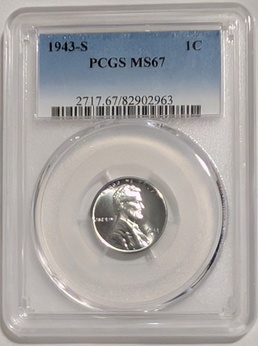 1943-S PCGS MS67 Lincoln Steel Cent Very Bright Attractive Type Coin PQ ...