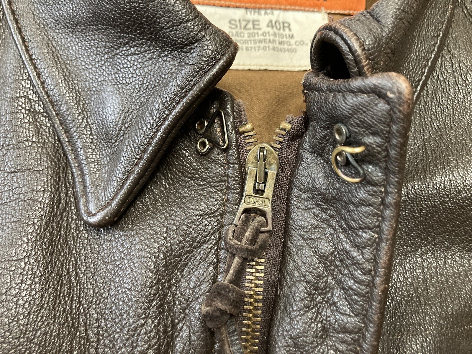 A2 Leather Jacket Cooper 40R Goatskin USAF Flight Bomber Seal Brown USA ...