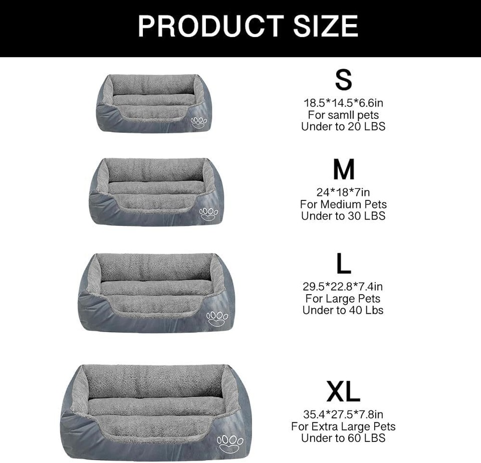 Dog Bed Washable Rectangle Dog Beds Soft Pet Cat Bed for Small Medium ...