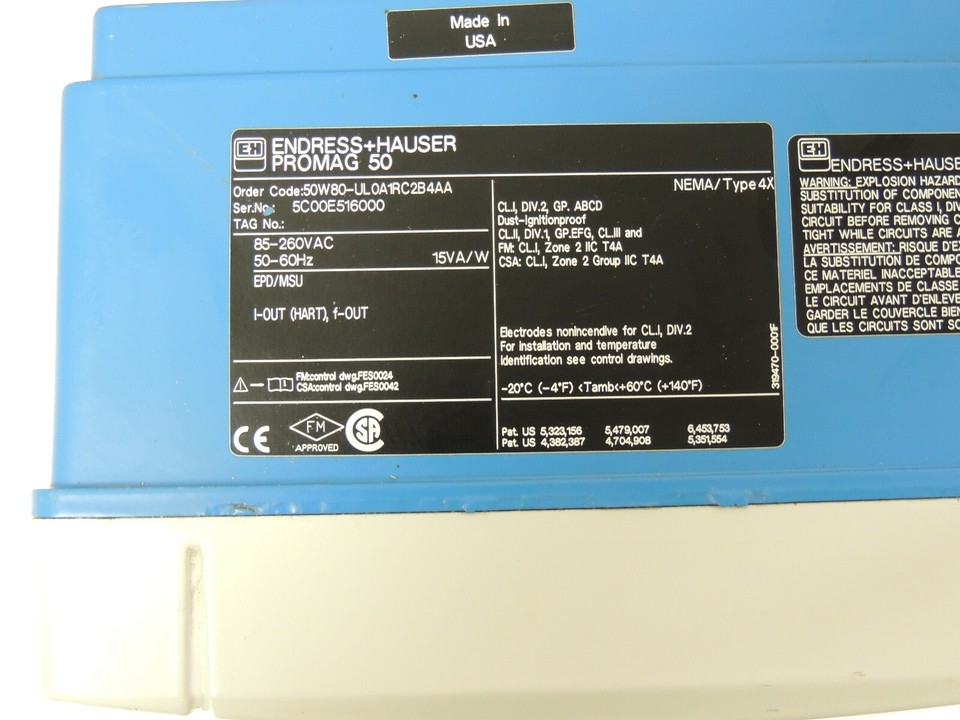 Used Endress+Hauser Promag 50 50W80-UL0A1RC2B4AA Flow Meter Controller ...