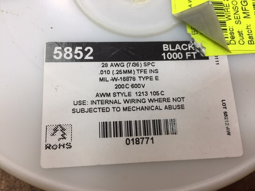 New AlphaWire 5852 black wire CA Prop 65 MIL-W-16878E Type E NEMA HP3 ...