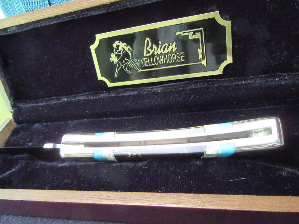 Buck 110 Brian Yellowhorse Gold Veined Jet, Turquoise Jasper. Nickel ...