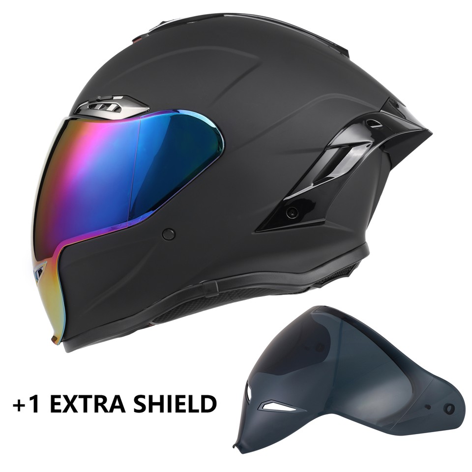 New LED Light Helmet Flip Up Full Face Dual Visor Racing DOT Motorcycle ...