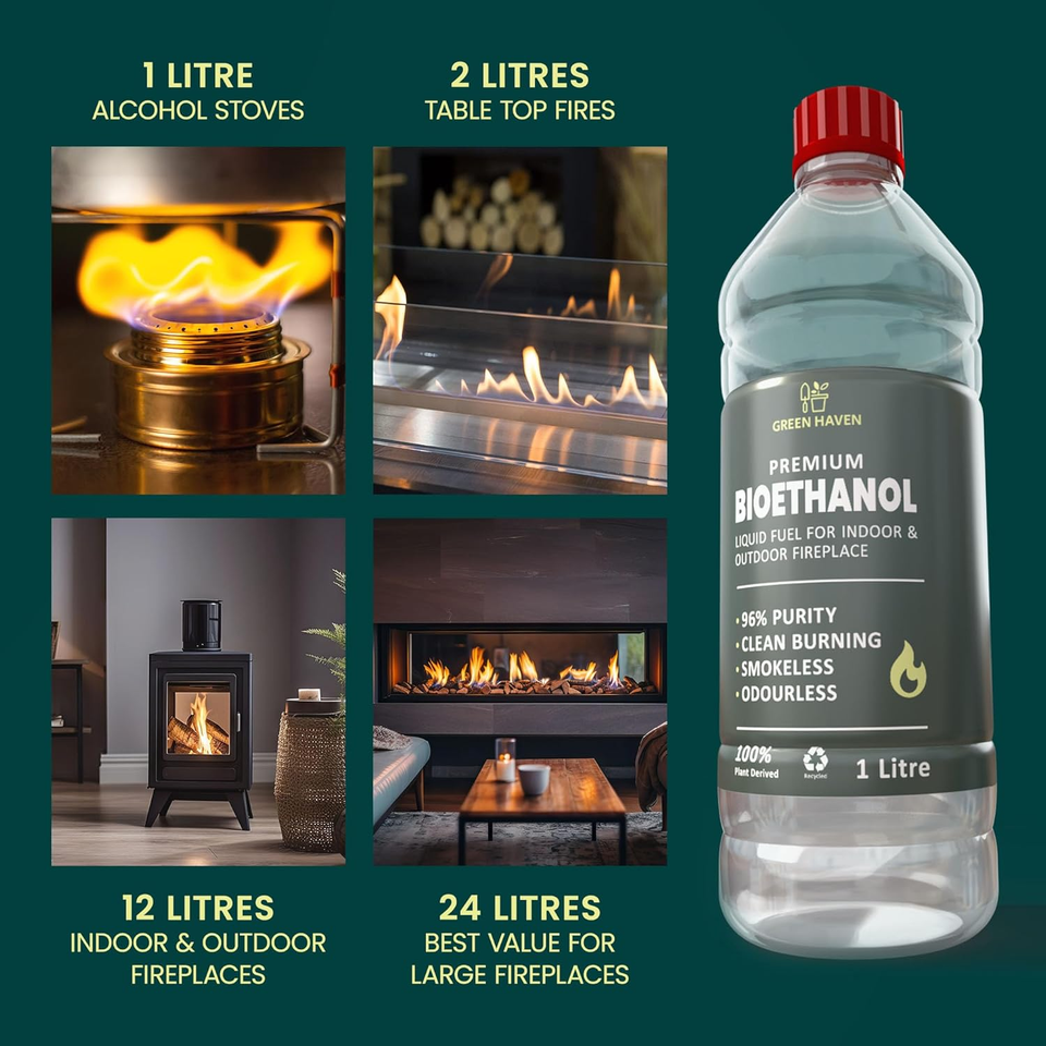 GREEN HAVEN 2L Premium Bioethanol Fuel for Fireplace - Bio Ethanol ...