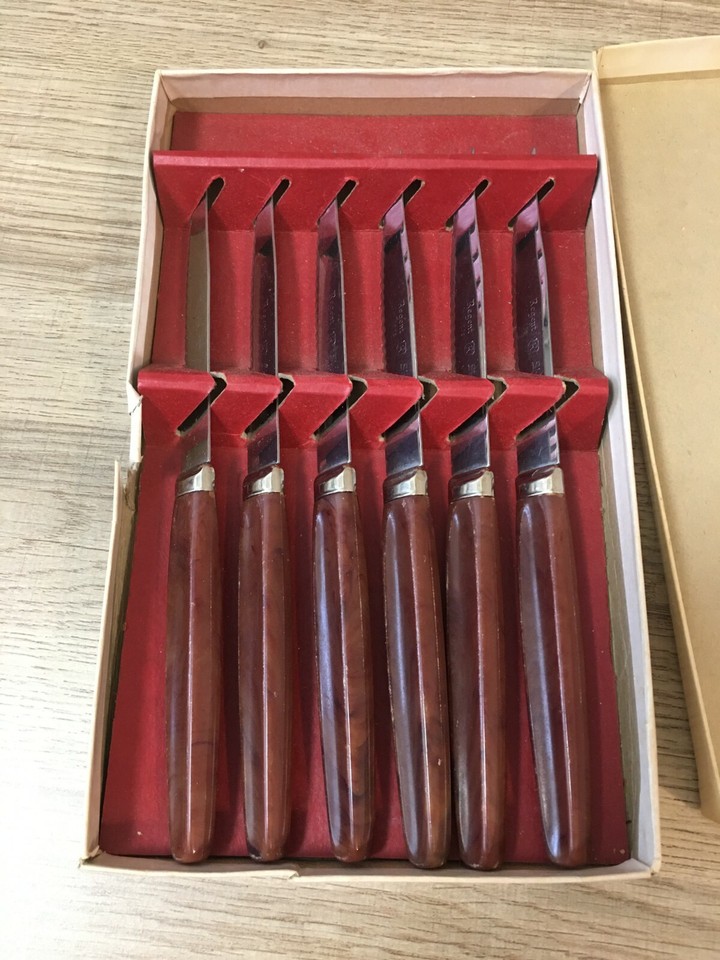Vintage Regent Sheffield England 6 piece STEAK KNIFE SET Original Box ...