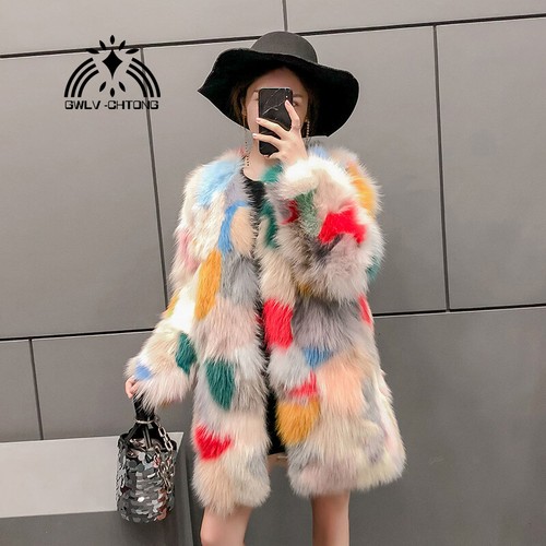 Women's Real natural multicolor Fox Fur coat Outwear ladies Fashion ...