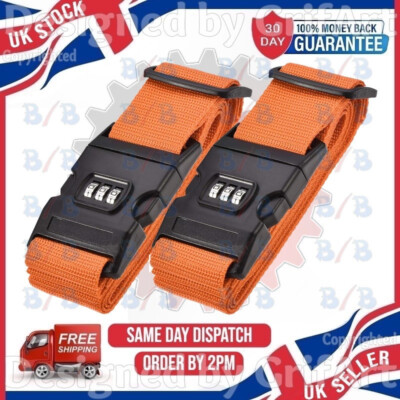 2 LUGGAGE SUITCASE CASE STRAP COMBINATION SECURITY LOCK TRAVEL BRIGHT ...