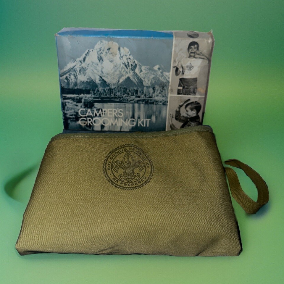 Vintage Boy Scouts America Toiletry Grooming Kit Bag Green Canvas ...