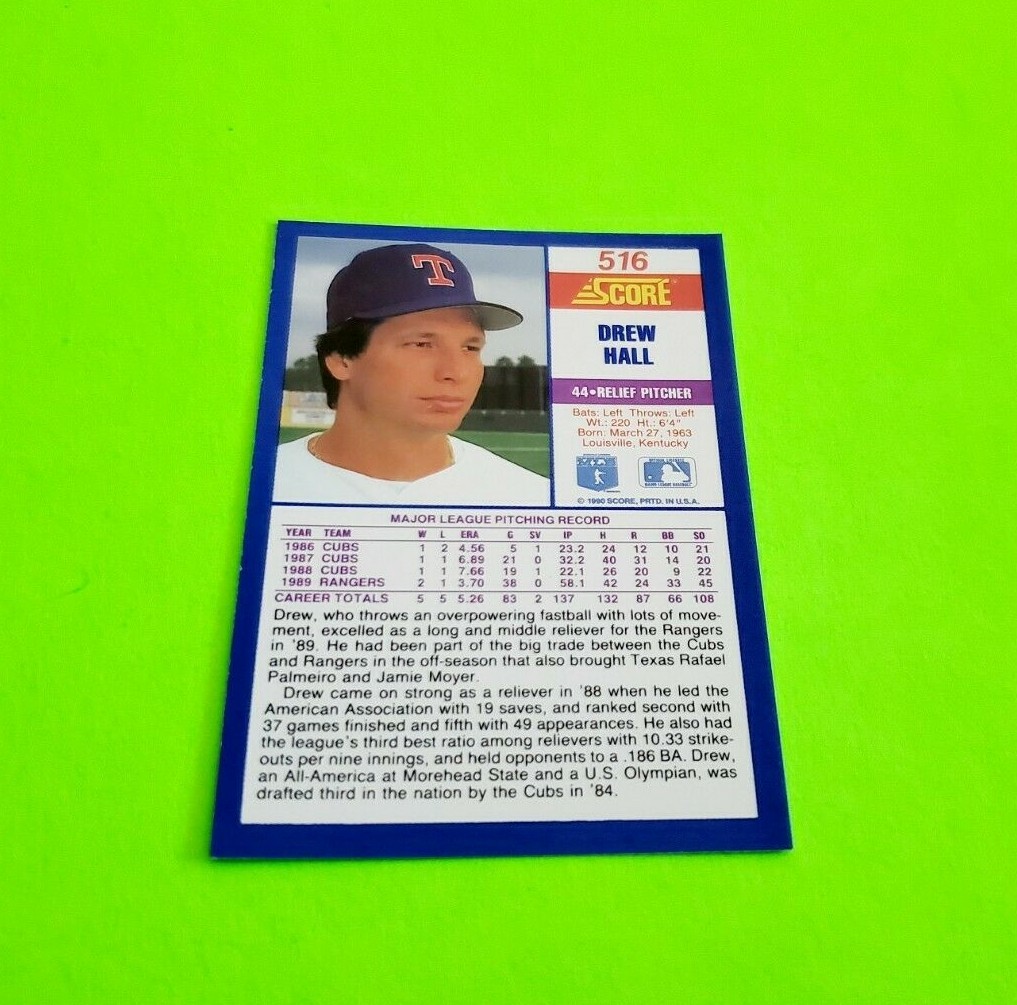 1990 Score Baseball Drew Hall Card #516***Texas Rangers*** | eBay