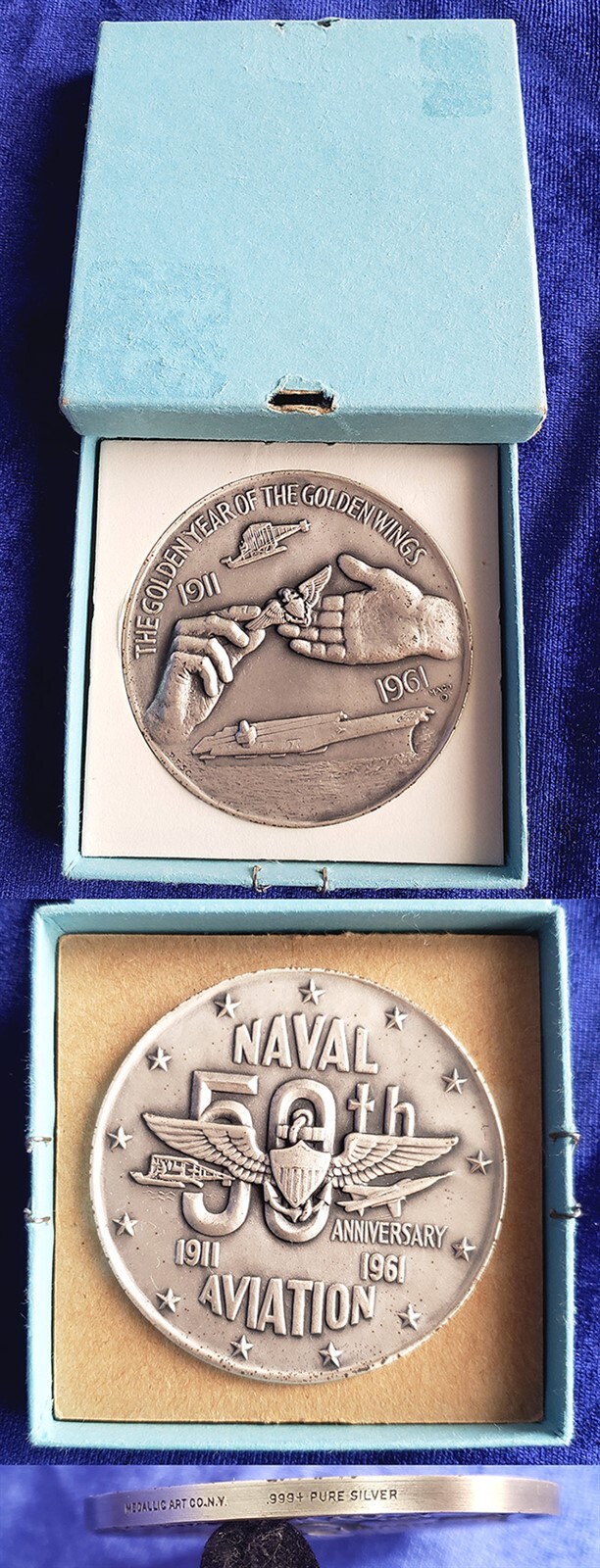 US NAVY AVIATION 50th Anniversary Medal NAVAL 129.4 grams 999 Silver ...
