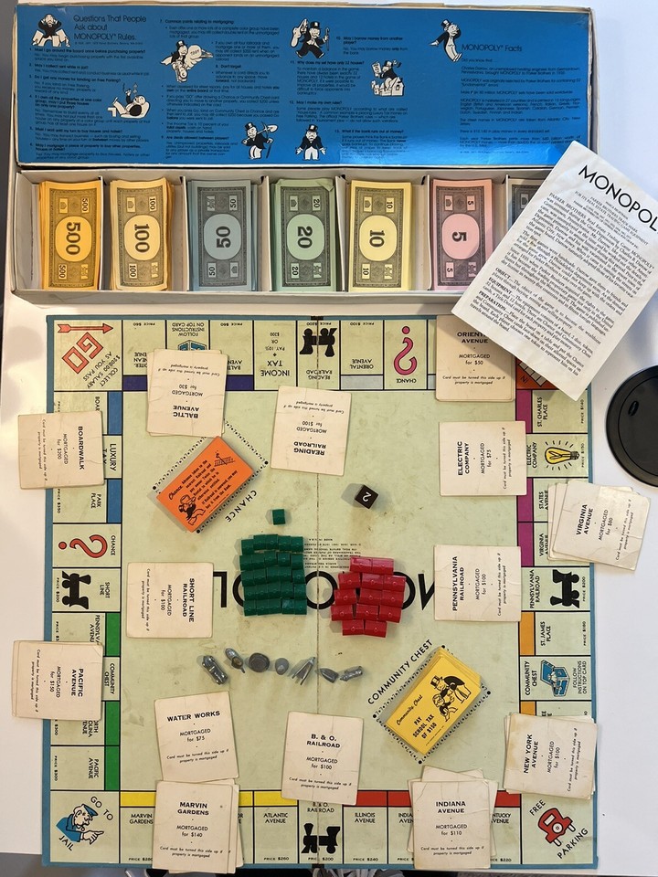 Monopoly Vintage 1975 Classic Edition Board Game No. 9 Parker Brothers ...