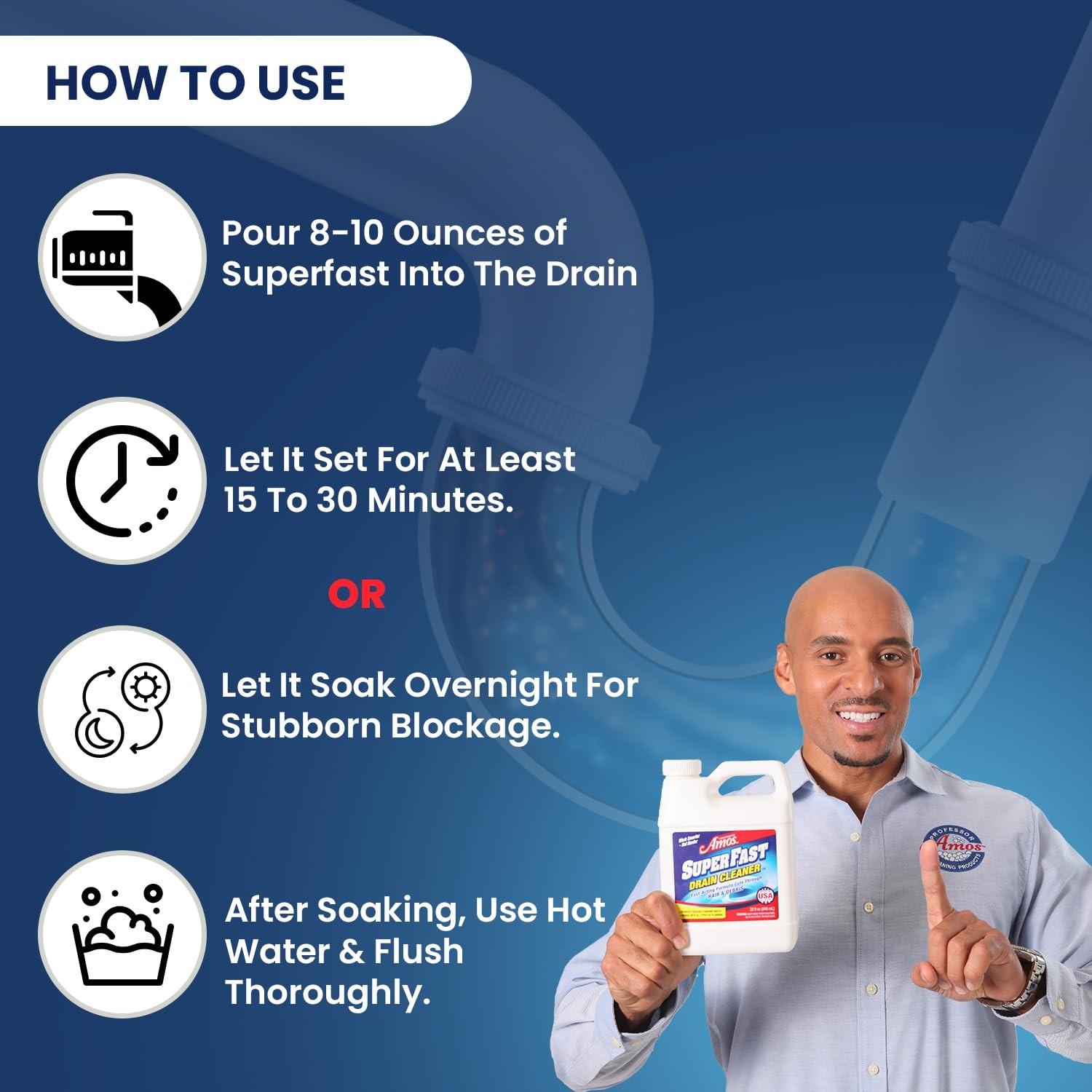 Professor Amos' Superfast Drain Cleaner 2 Pack Dissolve Hair, Grease ...