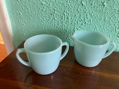 Fire King Turquoise Blue creamer and sugar no lid mint | eBay