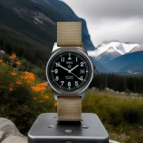 MWC G10LM Military Watch 50m Date Window Screw Case Back Desert Strap ...