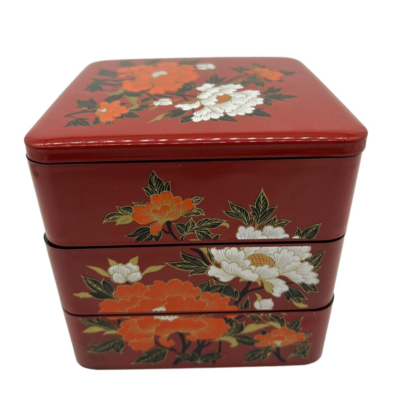 Japanese 3 Tier Stacking Jubako Lacquer Bento Box Lunch Trinket Orange ...