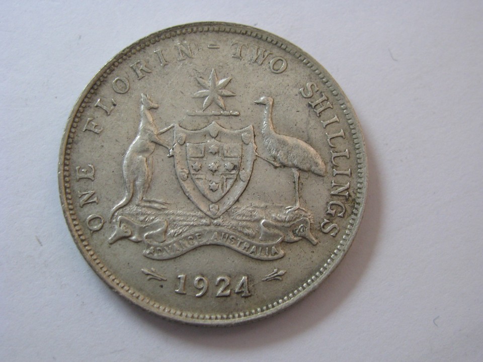 1924 Florin 8 Pearls nice kings crown Australia Melbourne / Sydney #24 ...