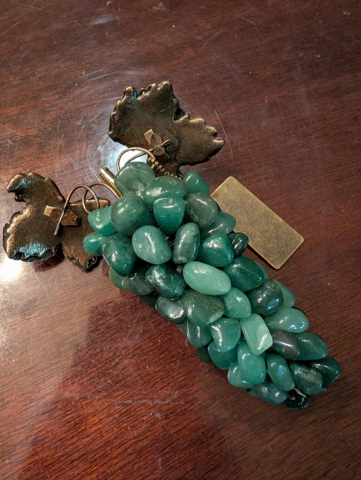 Polished Green Agate Grape Cluster Metal Leaves/Tendrils California ...