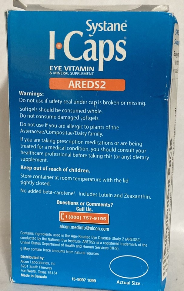 Systane ICaps AREDS2 Eye Vitamin Supplement Softgels 120 Count 07/24 ...
