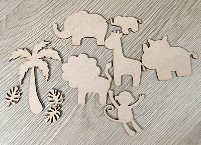 Wooden MDF Jungle animals craft shapes set of 9 | eBay UK