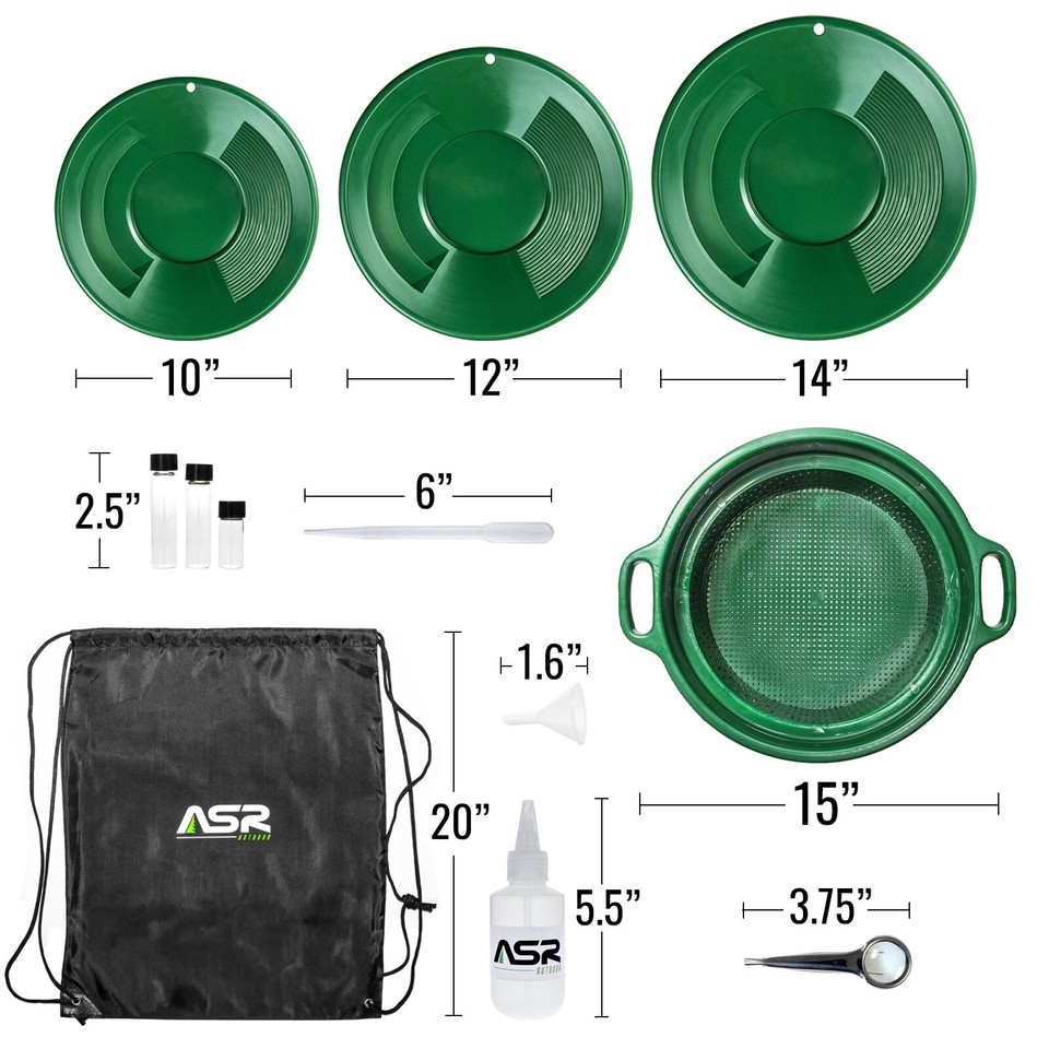 ASR Outdoor 14pc Gold Panning Kit Stackable 1/8 Inch Sifter Backpack ...