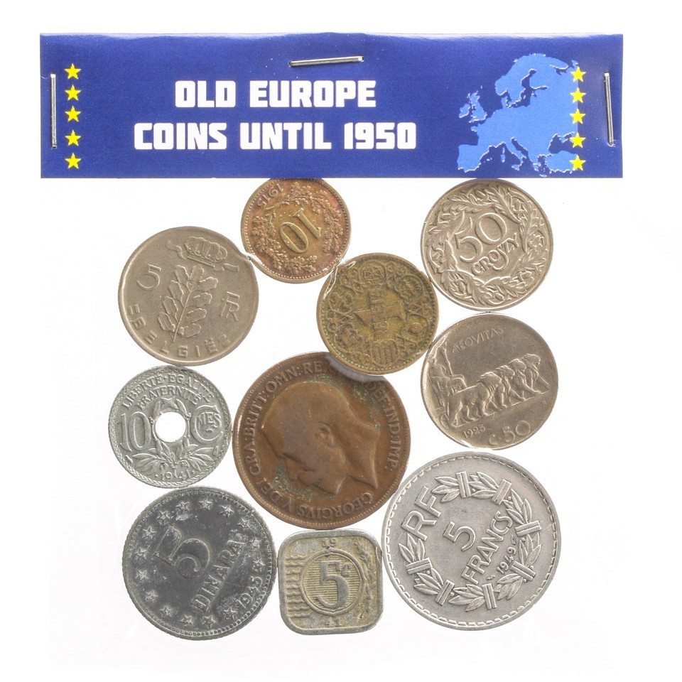 LOT OF 10 OLD EUROPEAN COINS UNTIL 1950 COLLECTIBLE CURRENCY FROM 19-20 ...