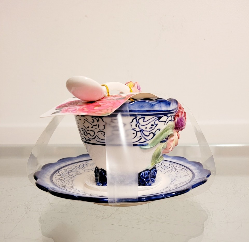 Garden Collection Corner Ruby Pink Iris Flower Tea Cup w/Saucer & Spoon ...