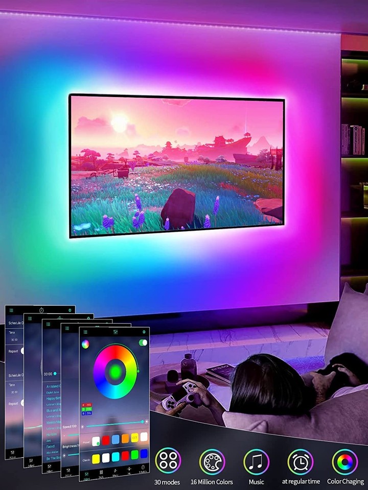 GIPOYENT TV Light Strip, 5M TV Backlight, for 45-75 Inch TV, Music Sync ...