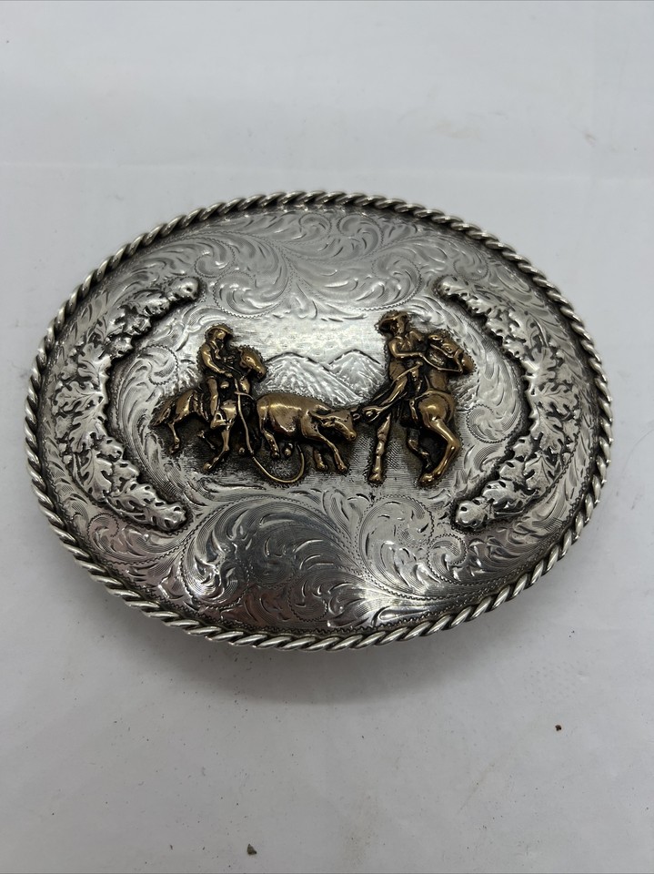 Vintage XL Diablo Sterling Silver Western Cowboy Team Roping Belt ...