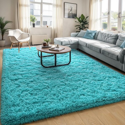 6x9 Fluffy Soft Teal Blue Rug for Living Room Bedroom, Large Area Rugs ...