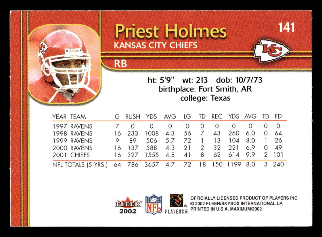 Priest Holmes Kansas City Chiefs 2002 Fleer Maximum #141 | eBay