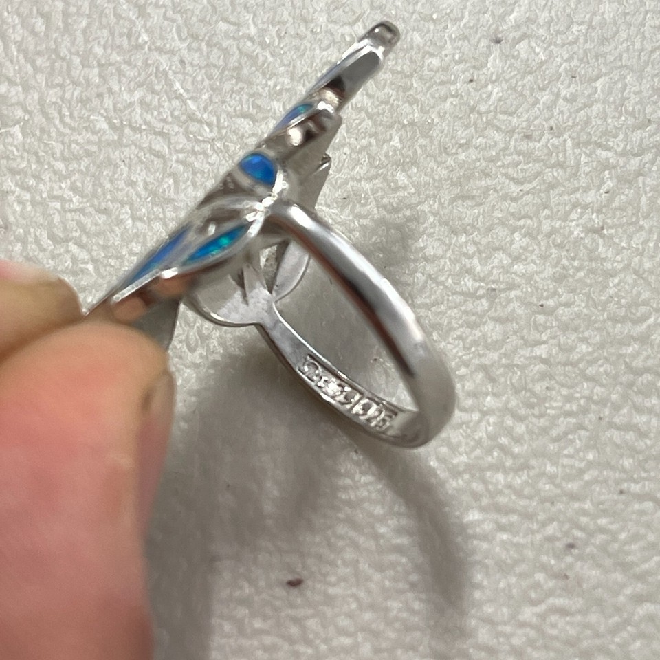 Sterling Silver Ring Leaves Blue Green Boulder Opal 925 Size 6.75 GLS ...