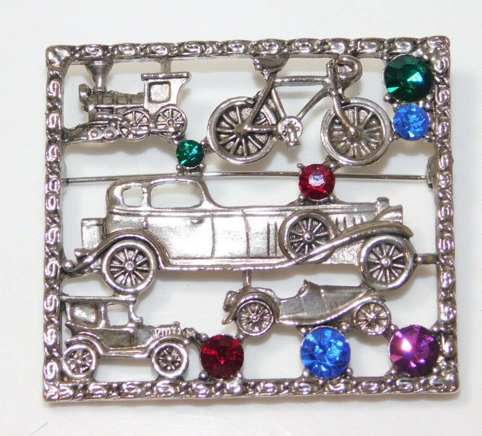 Large Old Model Car Steam Engine Train Bicycle Retro Brooch Pin 7j 80 ...