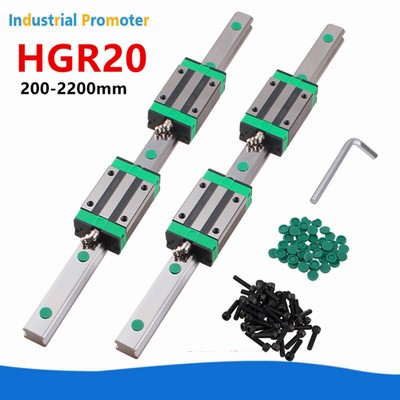 2PCS HGR20 Linear Guide Rail 200-2200mm+4PCS HGH20CA Slide Blocks CNC ...