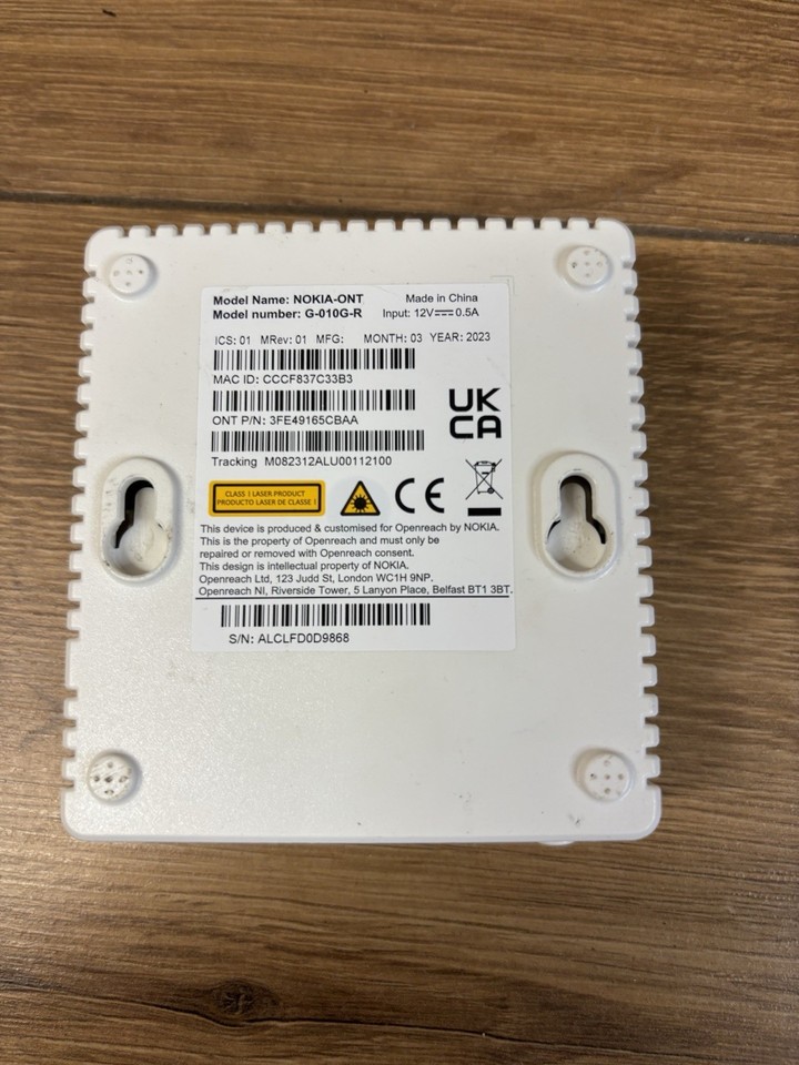 Nokia-ONT G-010G-R Openreach Optical Fibre Modem no power supply bx2 | eBay