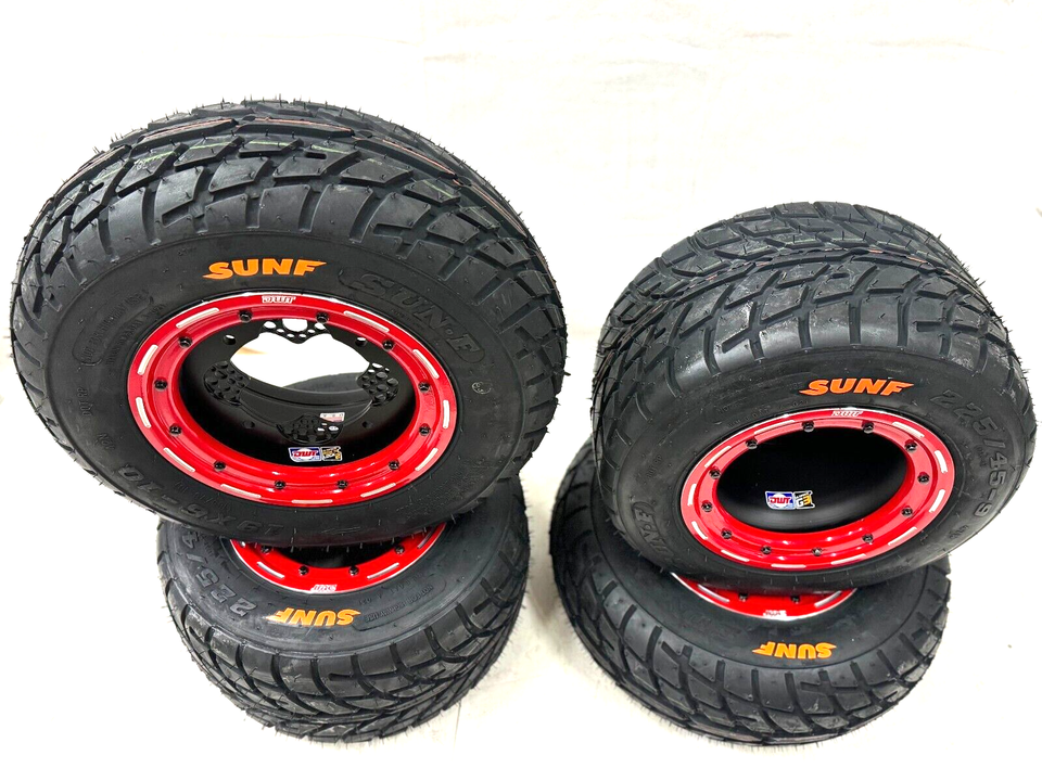DWT G3 Red Beadlock Rims Sunf A021 Street Tires Yamaha Banshee Raptor ...