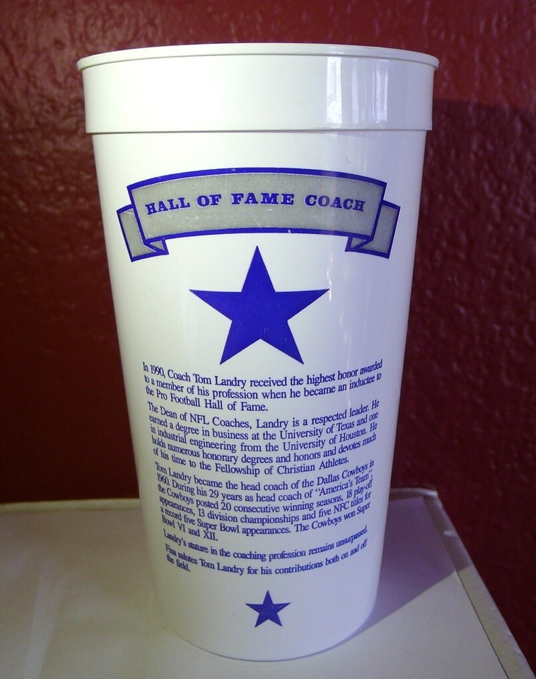 1993 Dallas Cowboys Tom Landry Star Graphic Pepsi Cola FINA Plastic Cup ...
