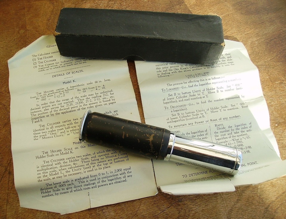 Vtg Otis King's Patent Cylinder Calculator Slide Rule Model L & Box ...