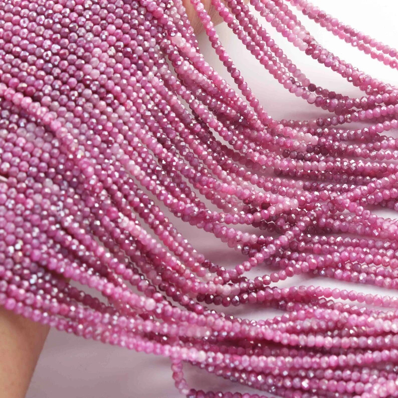 1 Strand Pink Silverite Roundle Beads ,Faceted Gemstone Rondelles beads ...