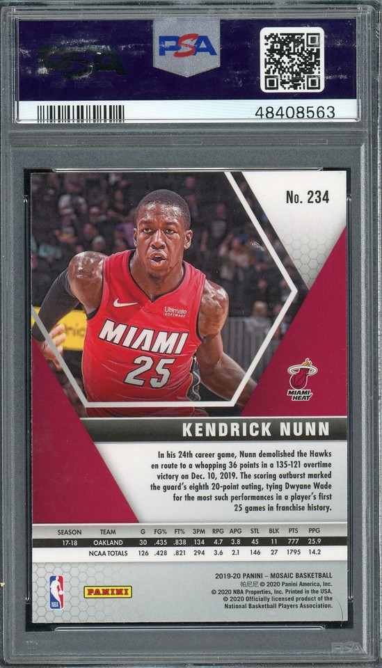 Kendrick Nunn Miami Heat 2019 Panini Mosaic Basketball Rookie Card RC ...