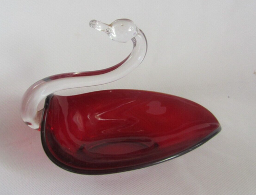 VINTAGE DUNCAN MILLER TIFFIN GLASS RUBY RED 8" SWAN WITH CLEAR NECK ...