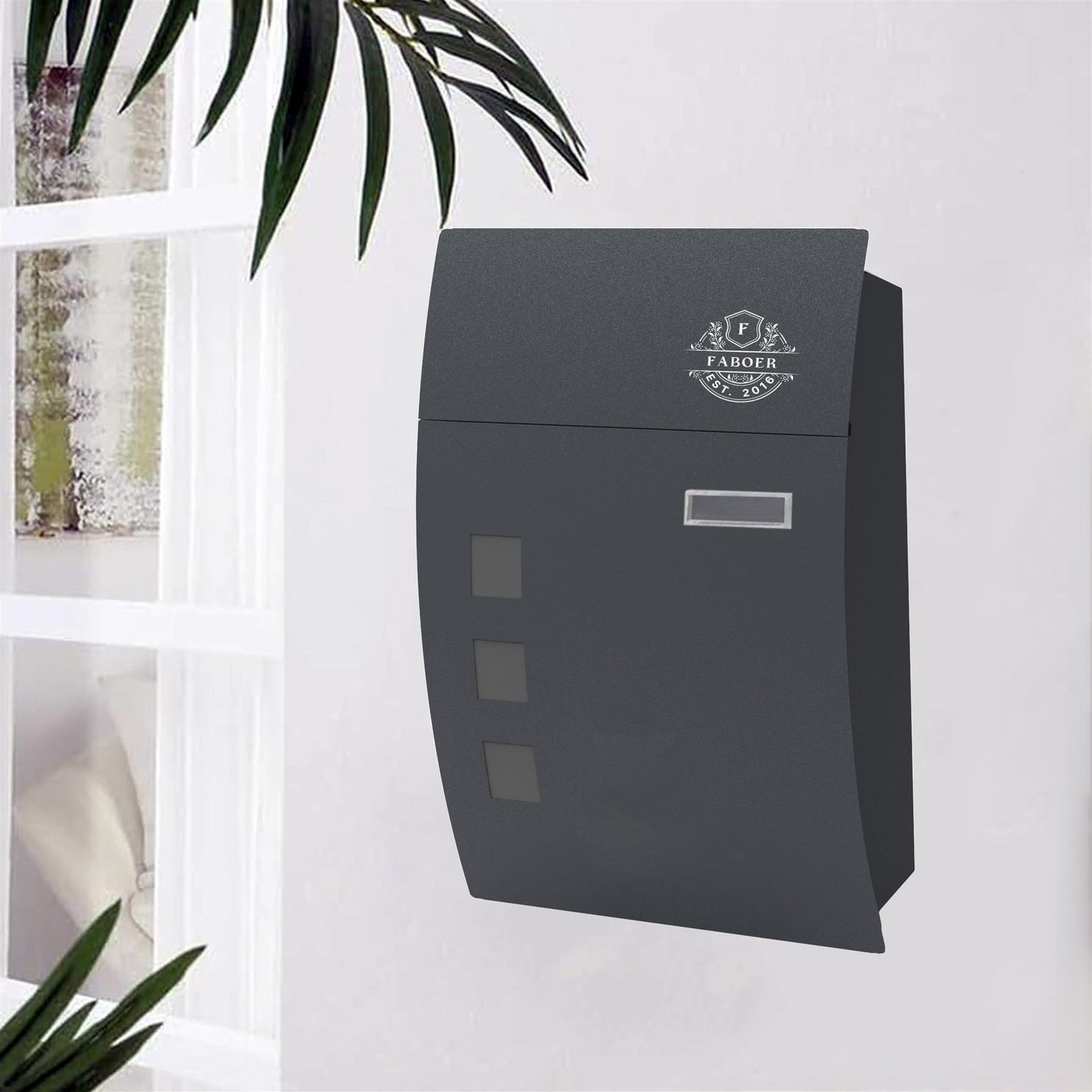 Faboer Large Mailbox Steel Wall-Mounted Curved Letterbox Key Lock ...