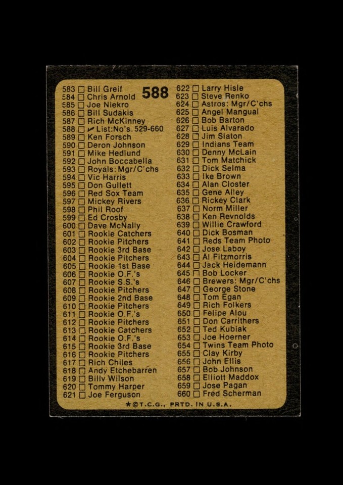 1973 Topps Set-Break #588 Checklist 529-660 EX-EXMINT *GMCARDS* | eBay