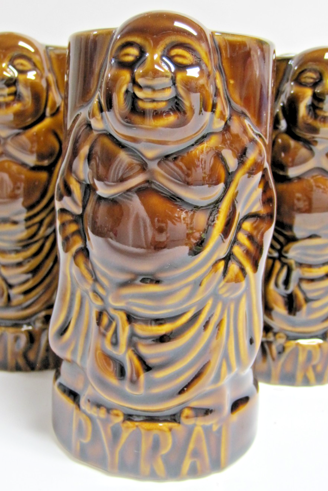 LOT OF 6 Brown Buddha Tiki Mug Cup Cocktail Tumbler Glazed Drink ware ...