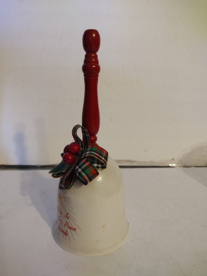 Christmas Is Love Joy Peace and Friends Bell Holly Bow Wood Handle ...