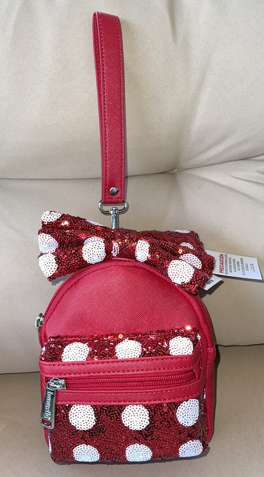 New Disney Parks Loungefly Minnie Mouse Bling Sequins Bow Wristlet Belt ...