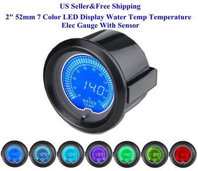 2" 52mm 7 Color LED Display Water Temp Temperature Elec Gauge With ...